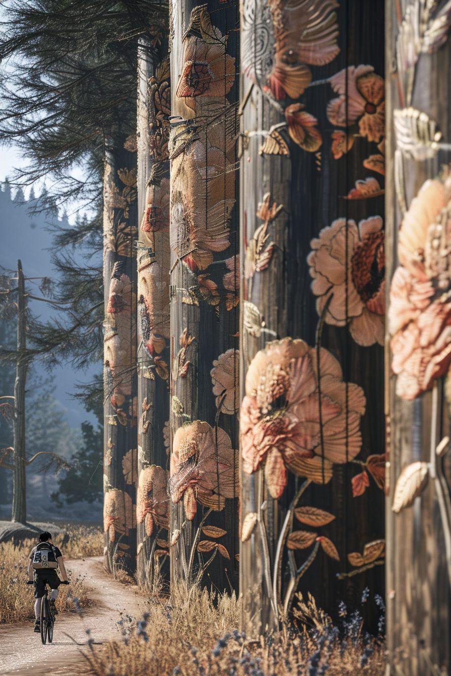 Wooden Towers with Japanese Floral Wall Designs