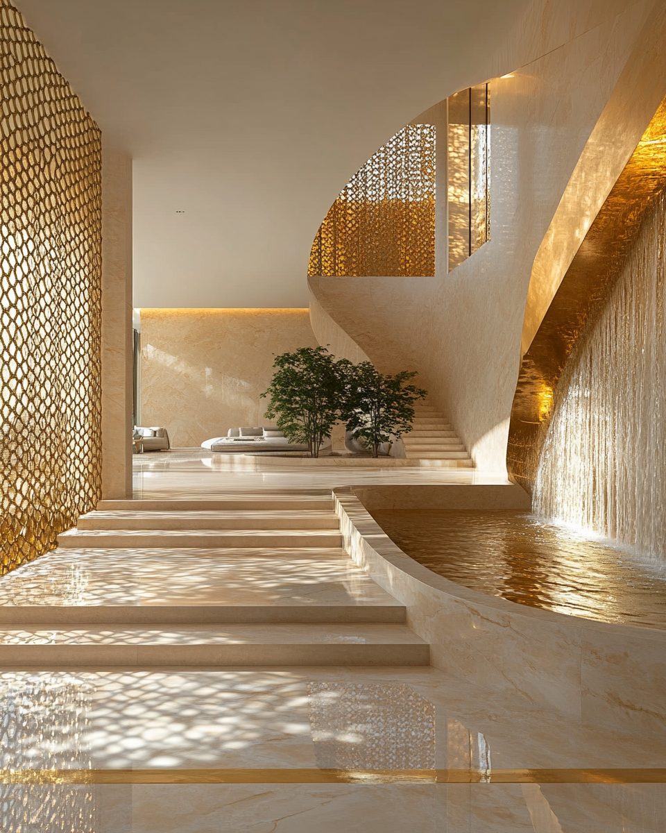 Luxurious Mansion with a Modern Waterfall