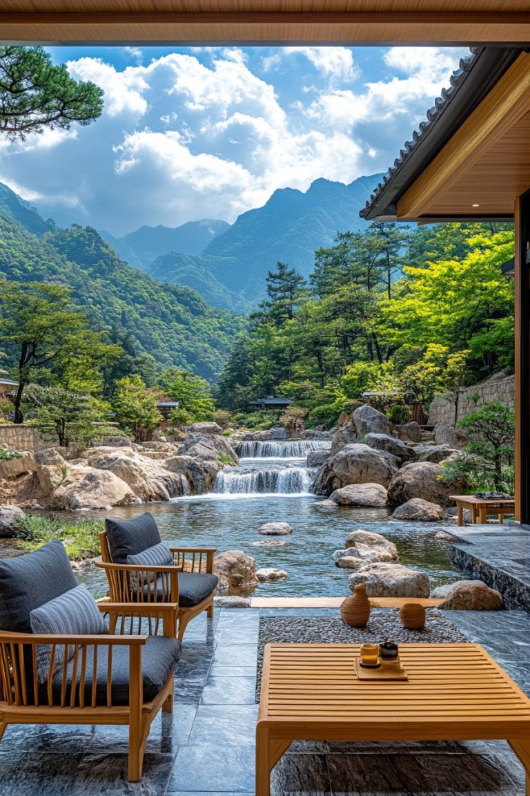 Modern Japanese Style Patio with an Amazing Landscape View