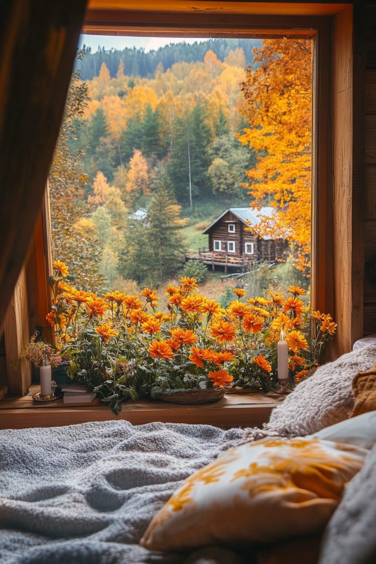 Rustic Bedroom with a Flowery Landscape View