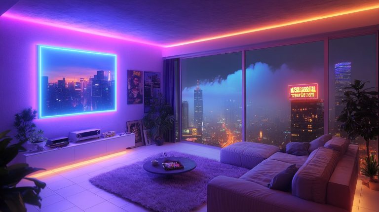 Apartment Interiors with Neon Lighting
