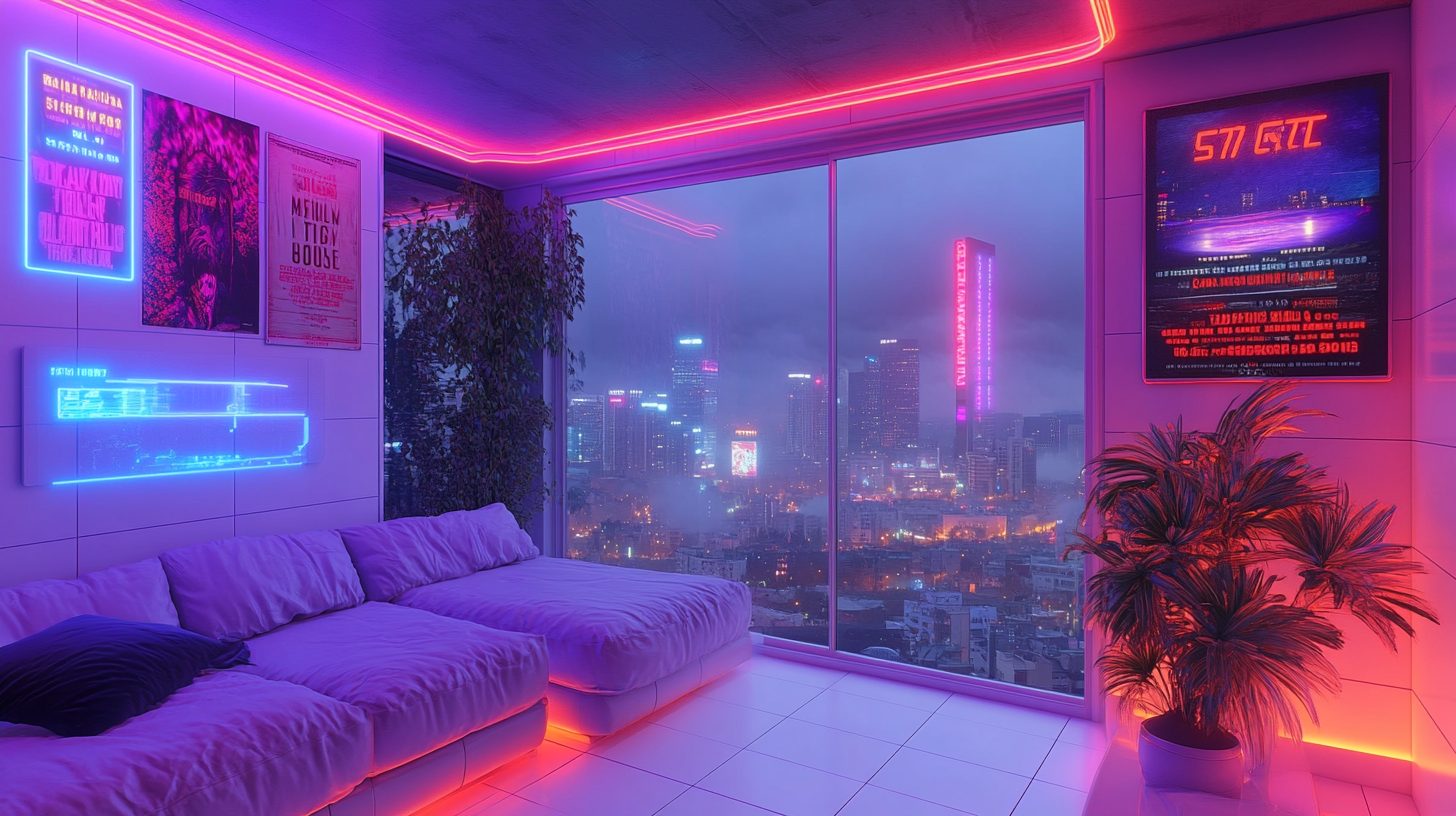 Apartment Interiors with Neon Lighting