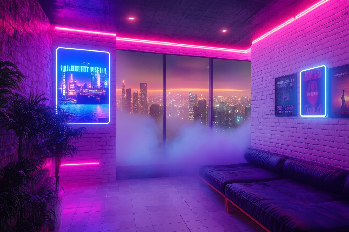 Apartment Interiors with Neon Lighting
