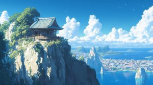 Cliffside Japanese Pavilion with a View – Anime Vibes