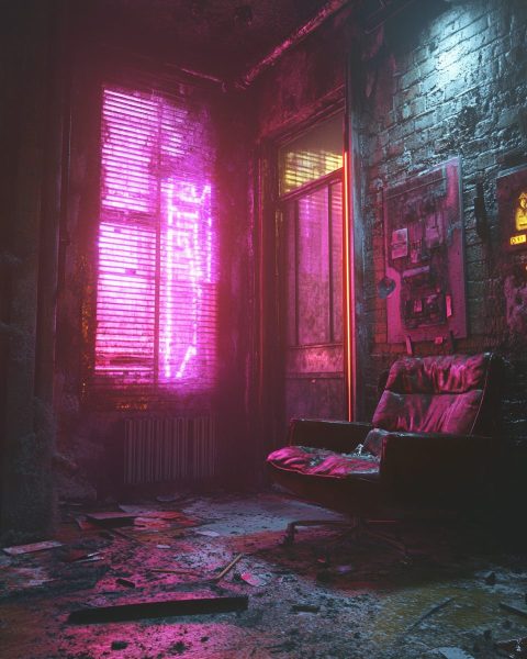 Cyberpunk Apartment Interior – Window Shutters