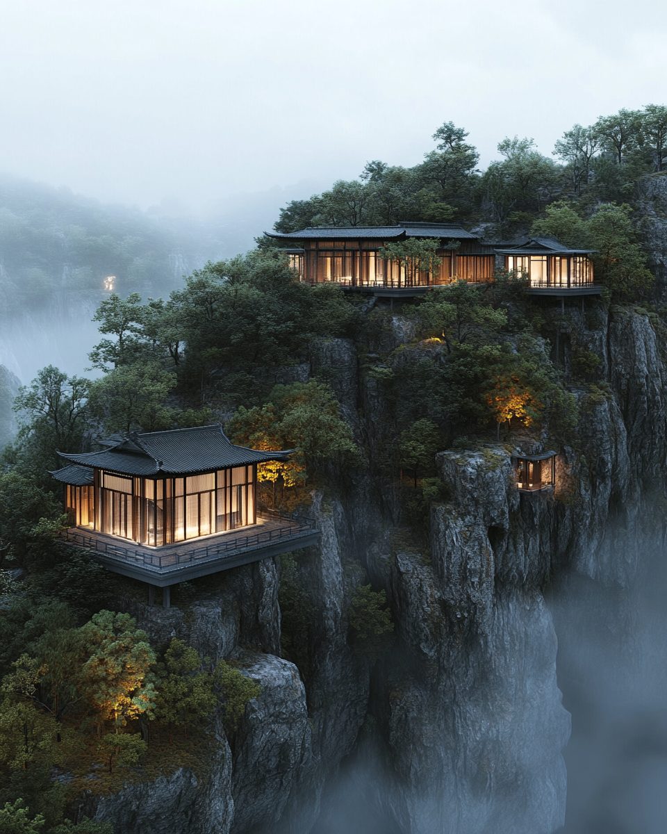 Modern Chinese-Style Houses on Rocky Islets