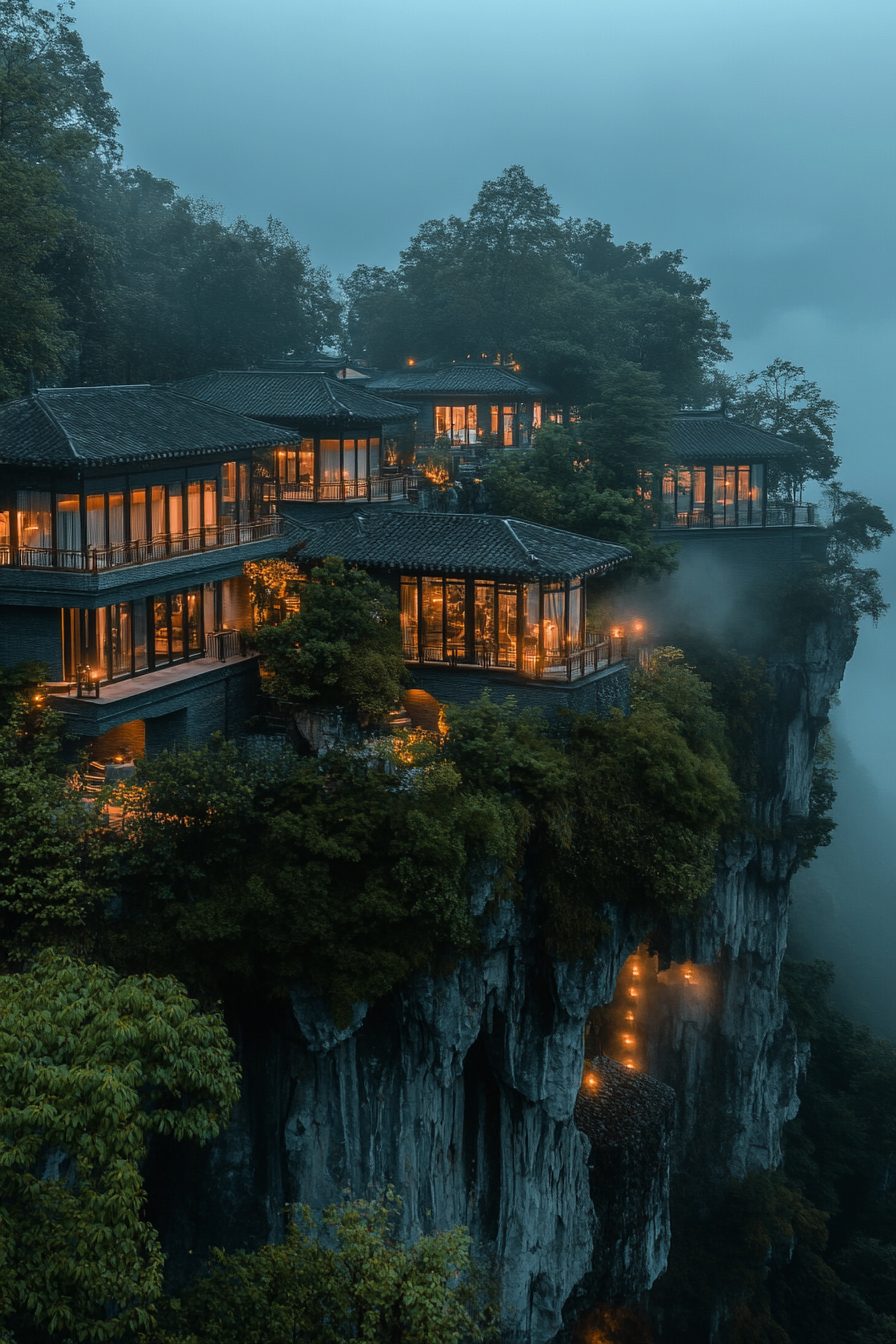 Modern Chinese-Style Houses on Rocky Islets