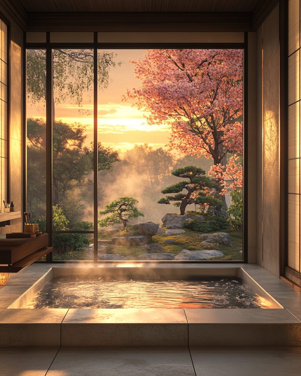 Modern Japanese Style Bathrooms With A Beautiful Garden View