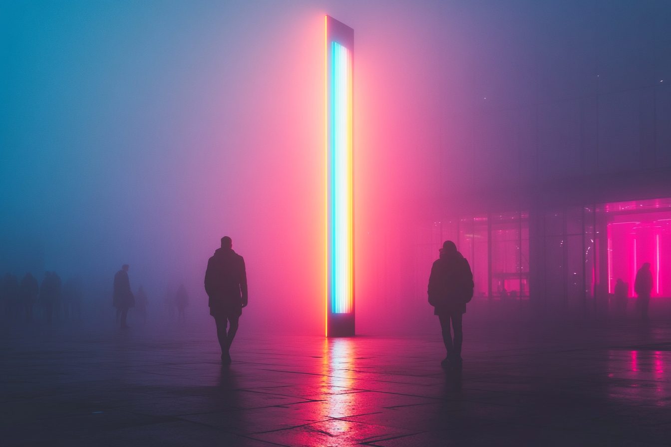 Vivid Neon Light Pillars of the City
