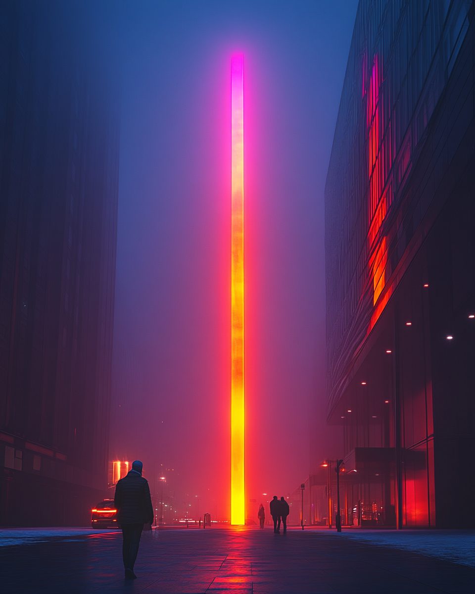 Vivid Neon Light Pillars of the City