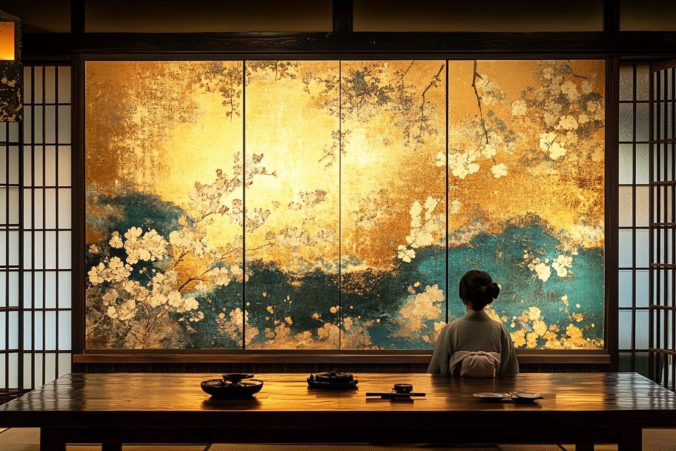 Interiors with Gold Japanese Decorative Artworks