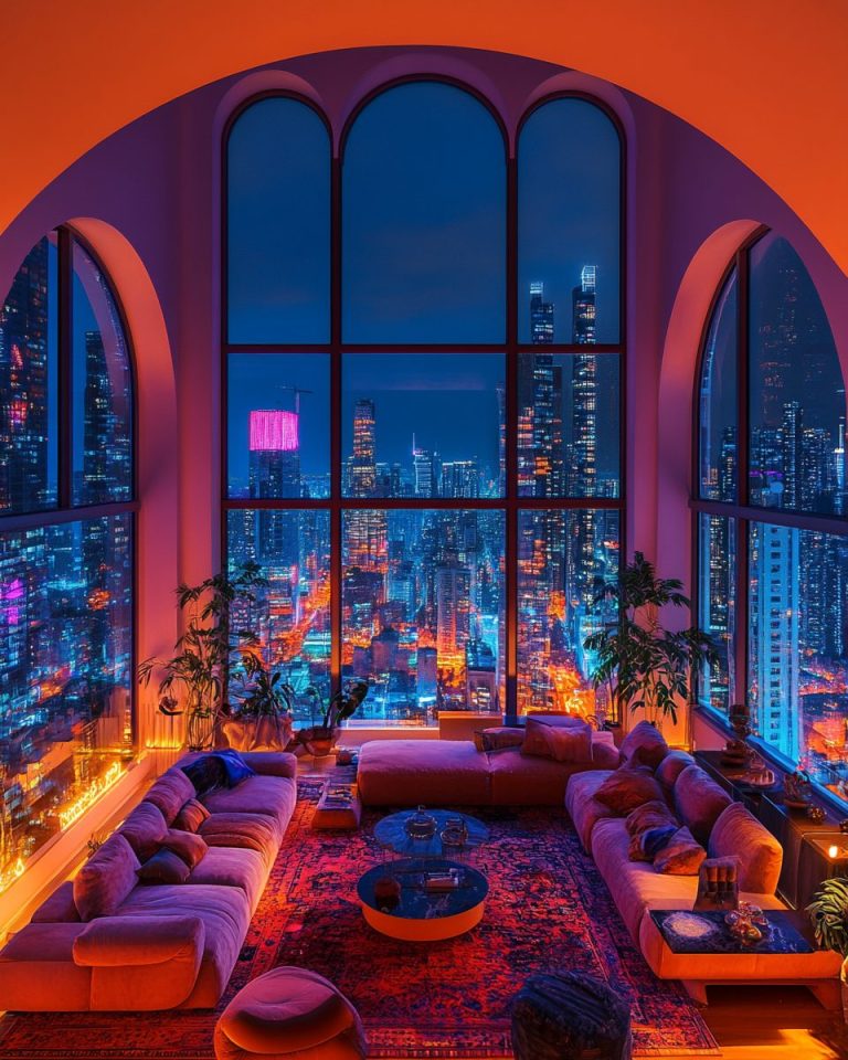 Living Room Interiors with Amazing Cityscape Views
