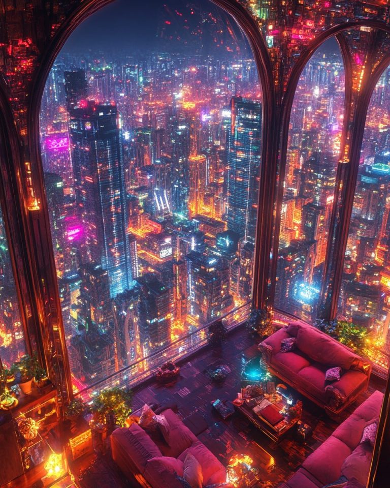 Living Room Interiors with Amazing Cityscape Views