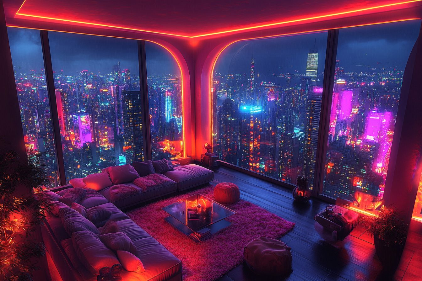 Living Room Interiors with Amazing Cityscape Views