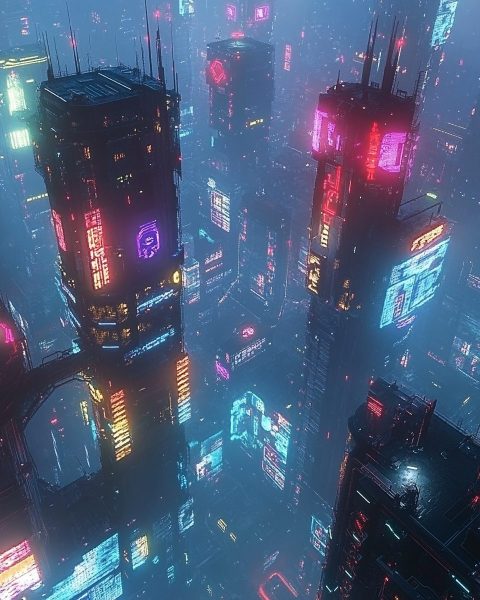 The Neon Colors of the Cyberpunk Structures