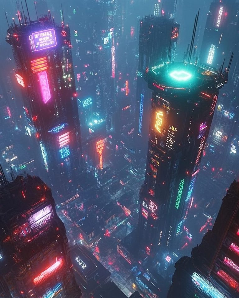 The Neon Colors of the Cyberpunk Structures