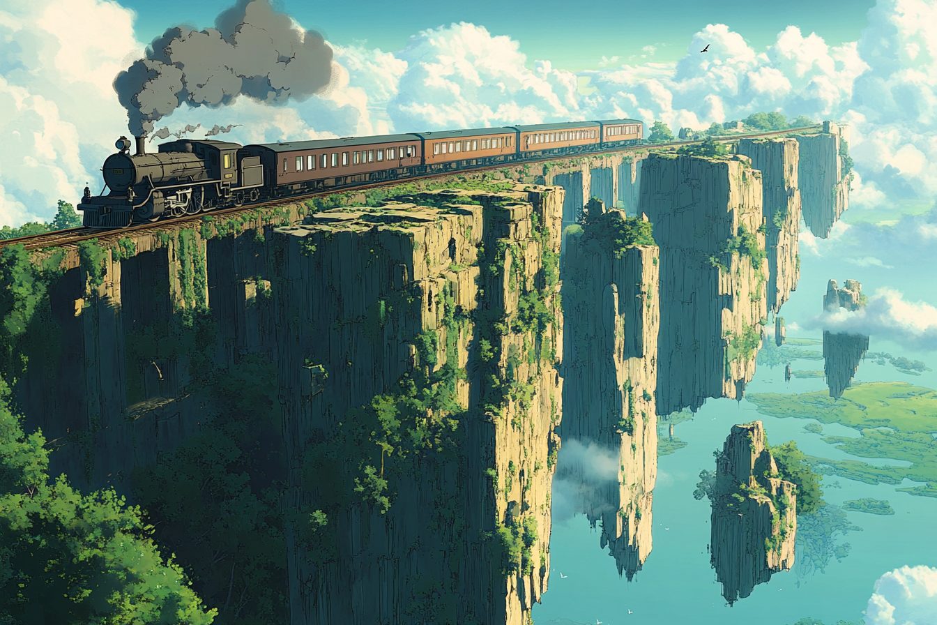 Trains Traveling Through Fantasy-like Places