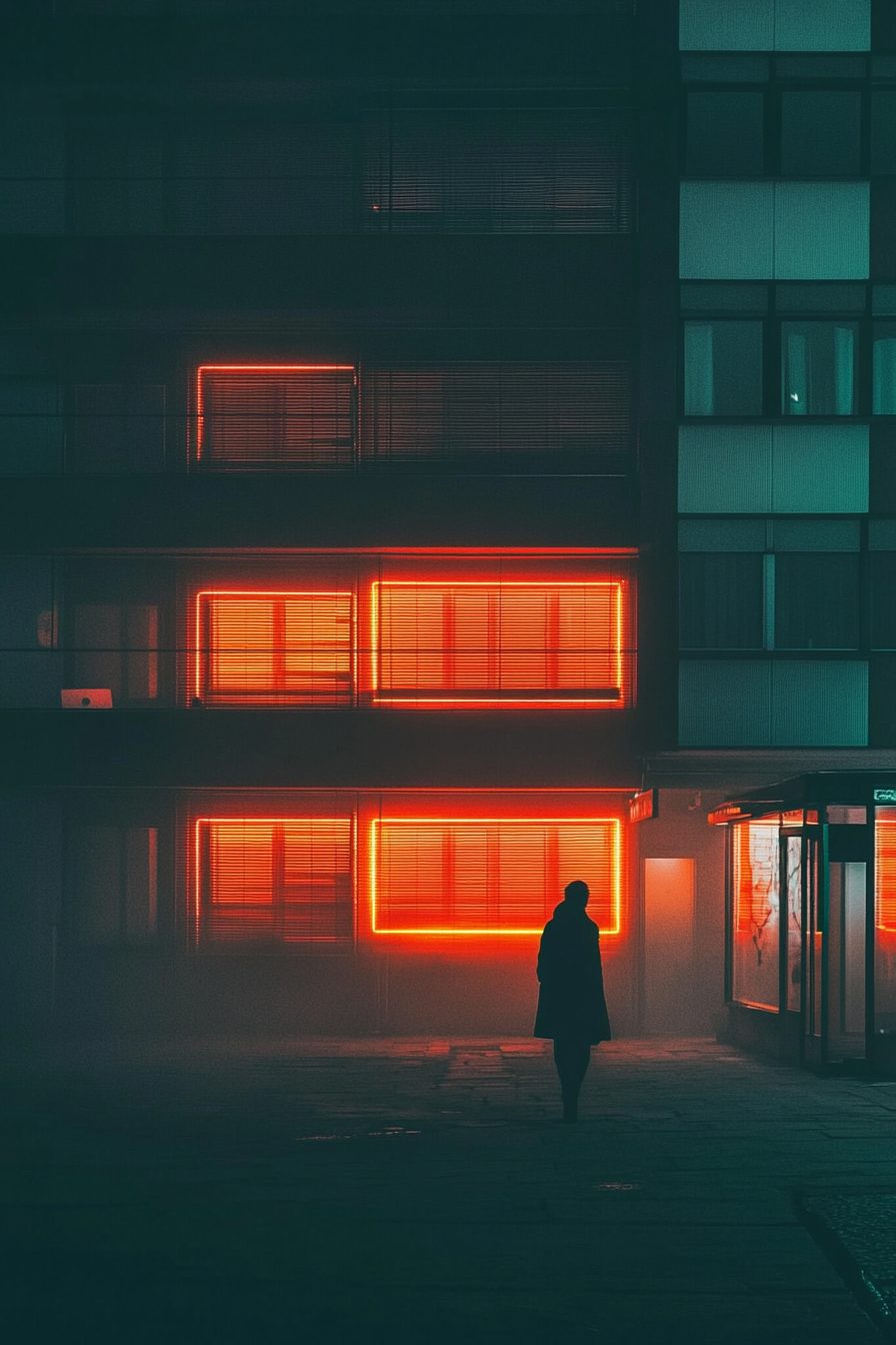 Apartment Buildings with Orange Neon Lights