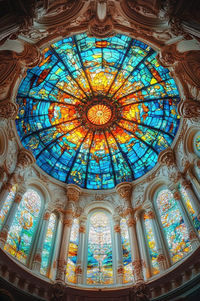 Beautiful Stained Glass Ceiling of a Building