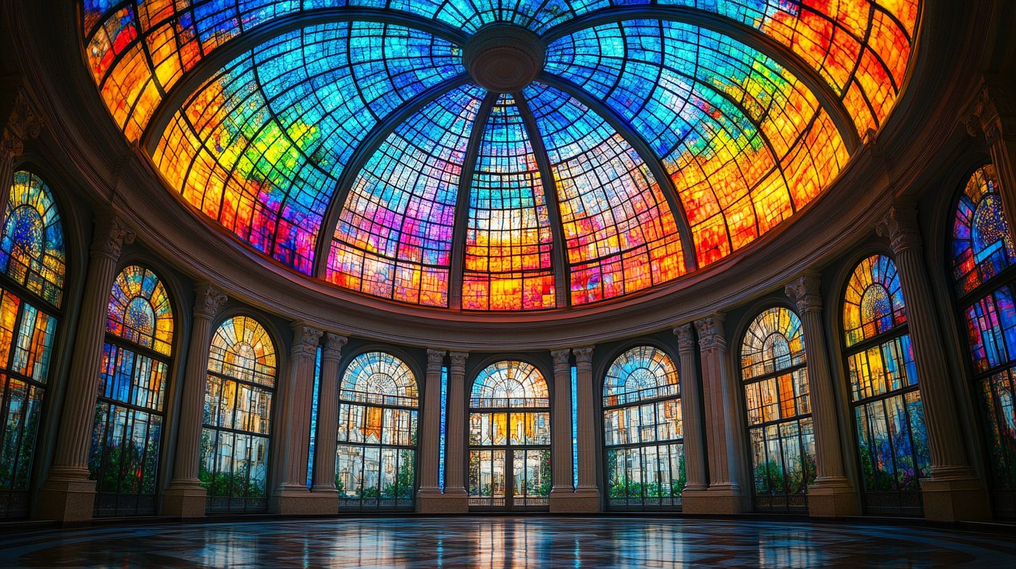 Beautiful Stained Glass Ceiling of a Building