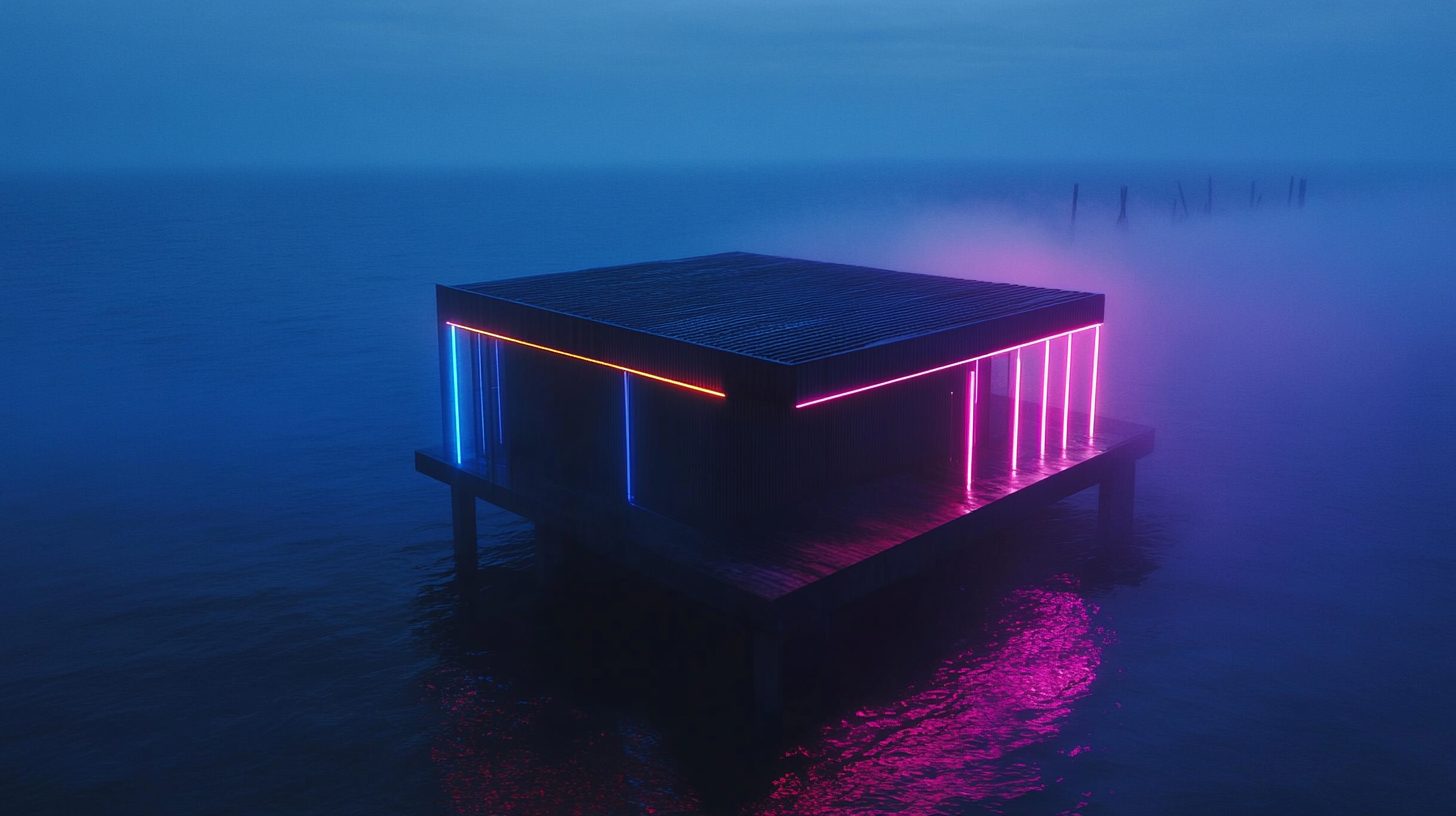Cyberpunk Neon Style Waterfront Homes