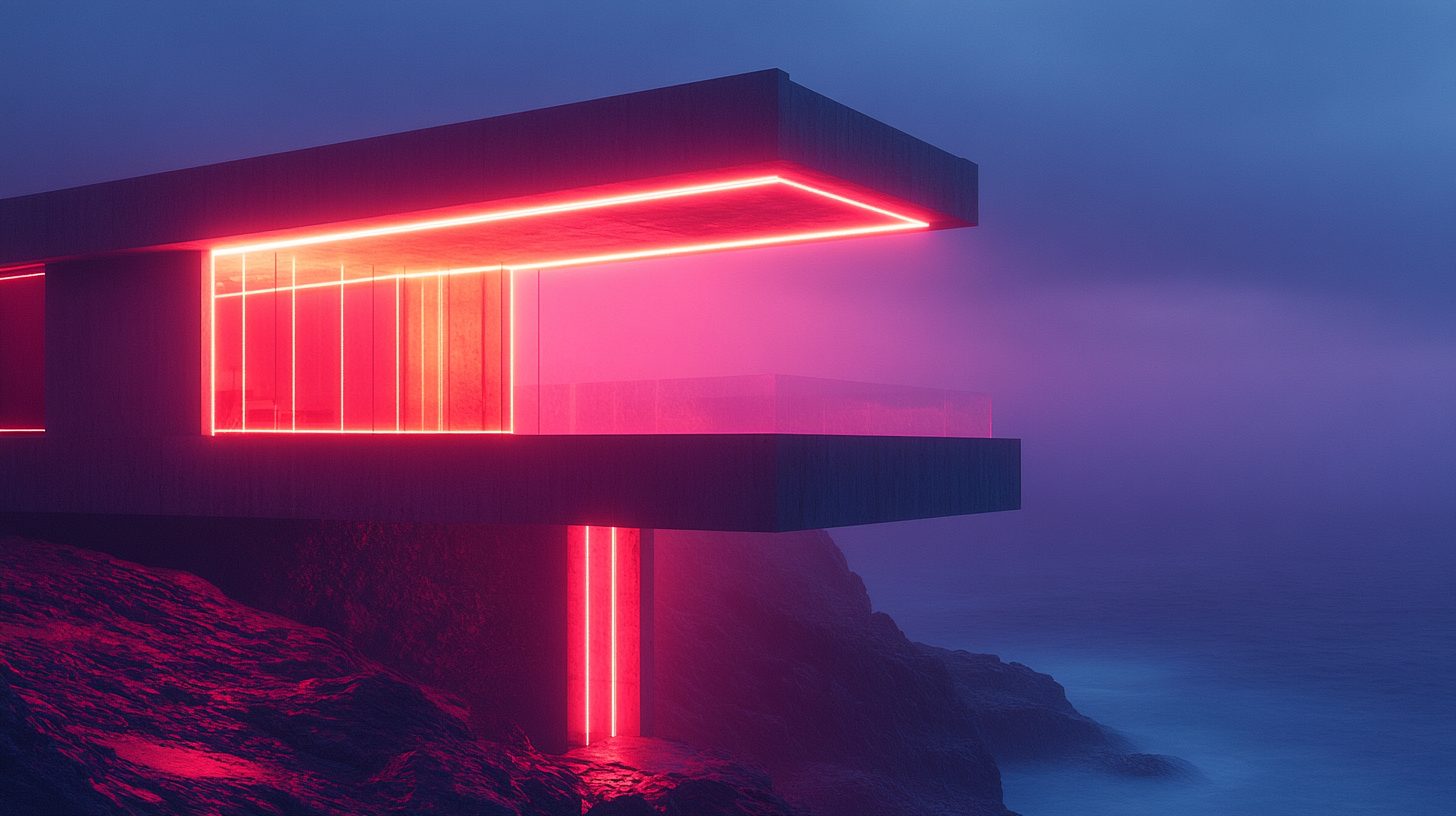 Cyberpunk Neon Style Waterfront Homes