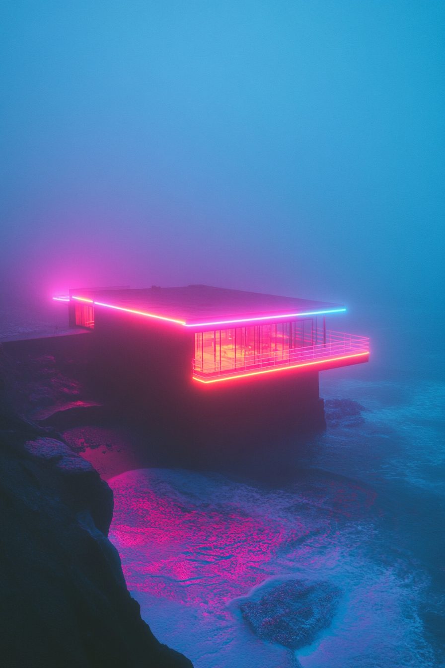 Cyberpunk Neon Style Waterfront Homes