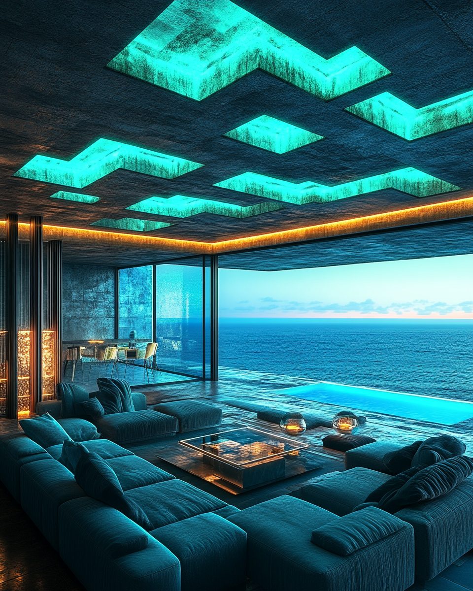 Seafront Homes with Unique Neon Ceiling Designs