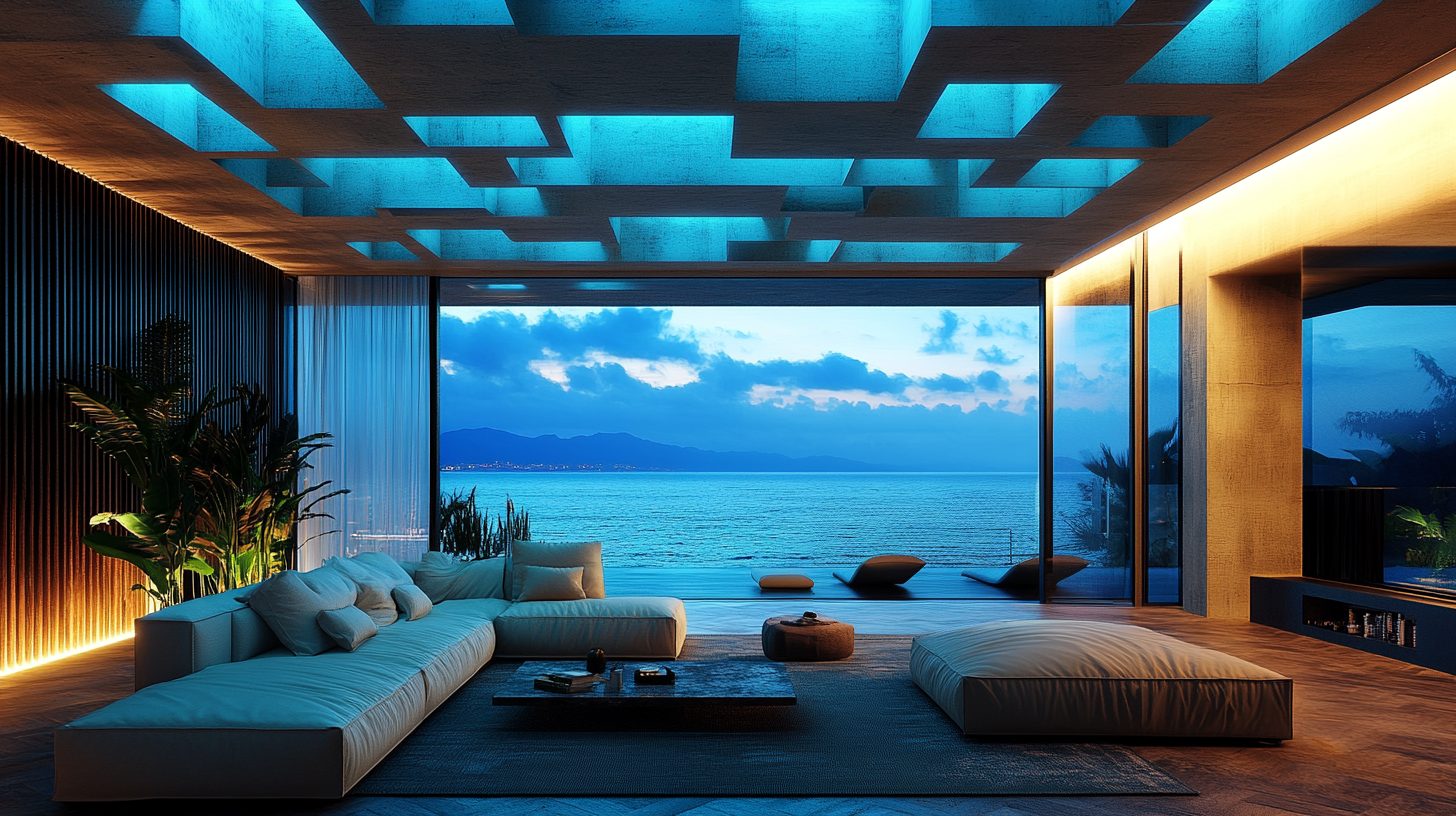 Seafront Homes with Unique Neon Ceiling Designs