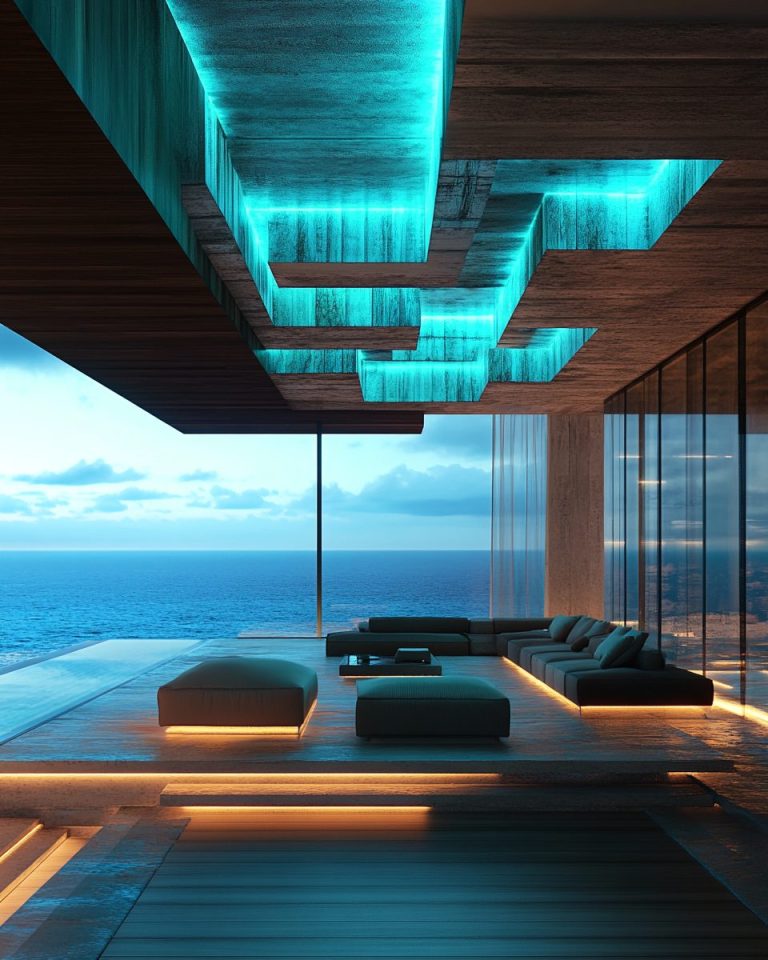 Seafront Homes with Unique Neon Ceiling Designs