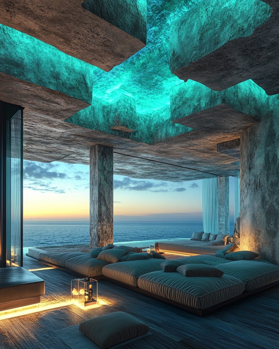 Seafront Homes with Unique Neon Ceiling Designs