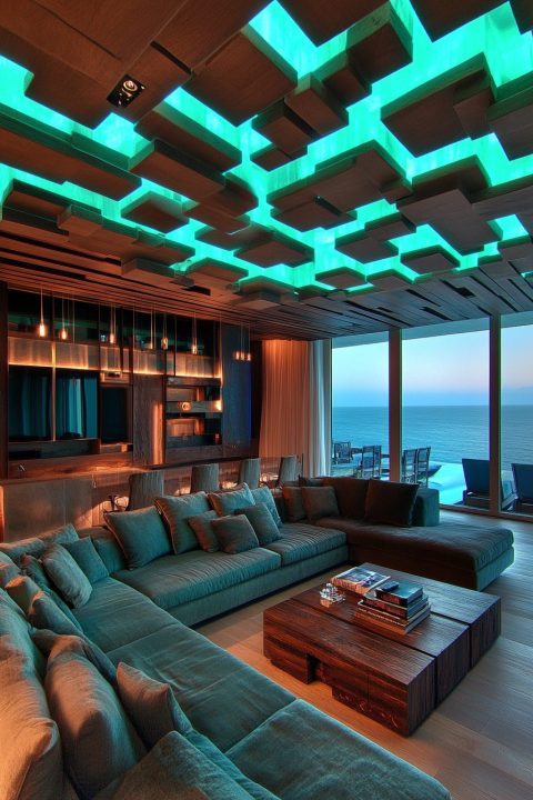 Seafront Homes with Unique Neon Ceiling Designs