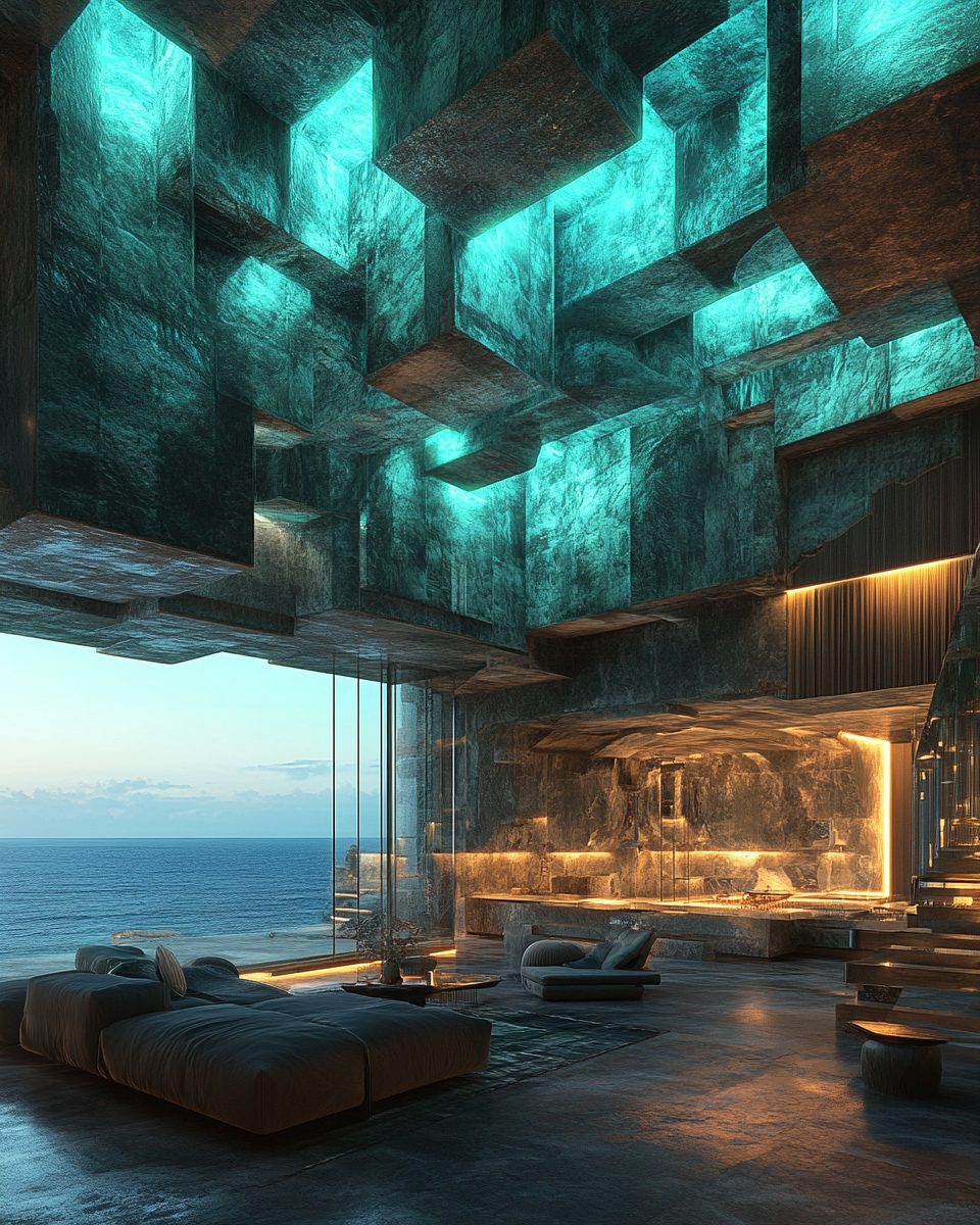 Seafront Homes with Unique Neon Ceiling Designs