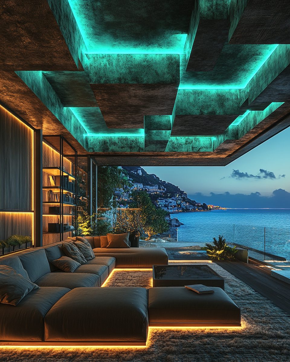 Seafront Homes with Unique Neon Ceiling Designs