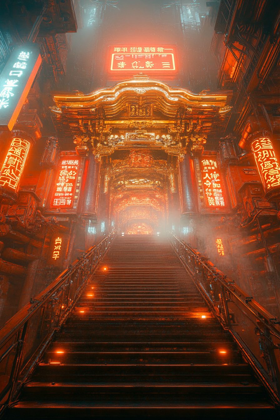 Stairway to a Cyberpunk Temple