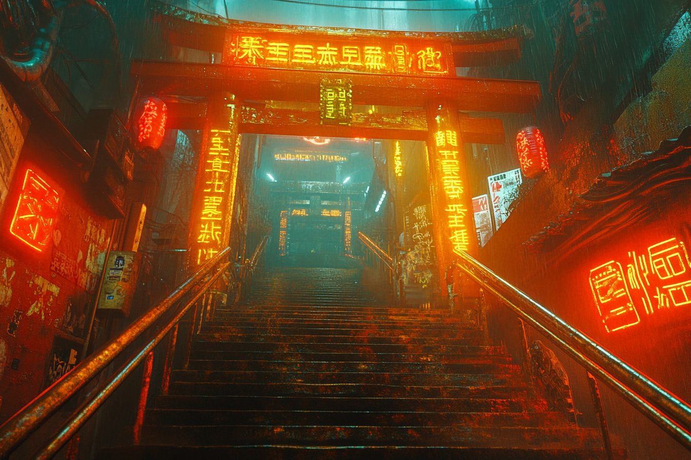 Stairway to a Cyberpunk Temple