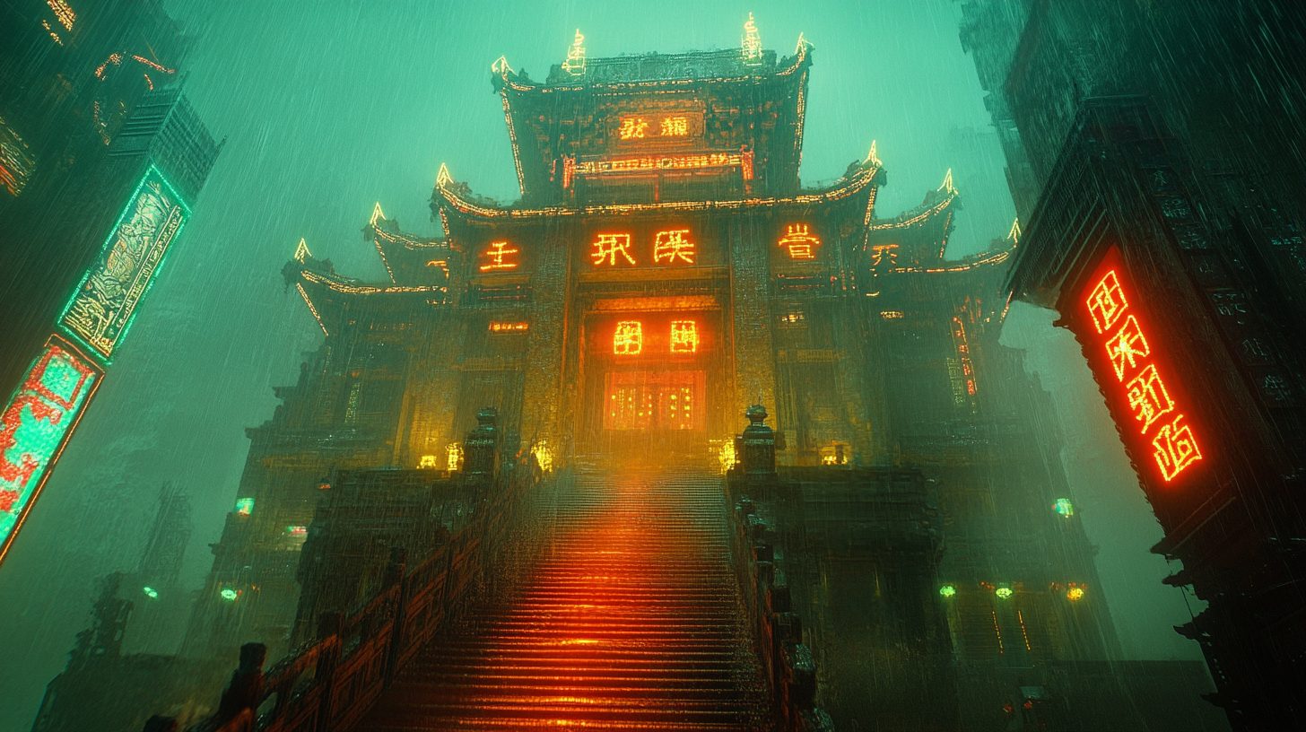 Stairway to a Cyberpunk Temple