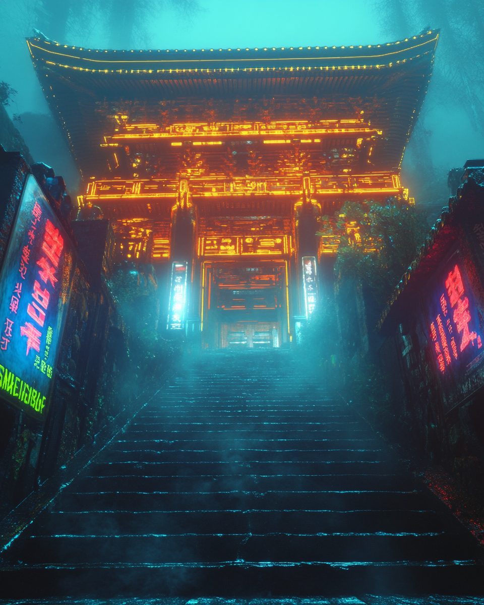 Stairway to a Cyberpunk Temple