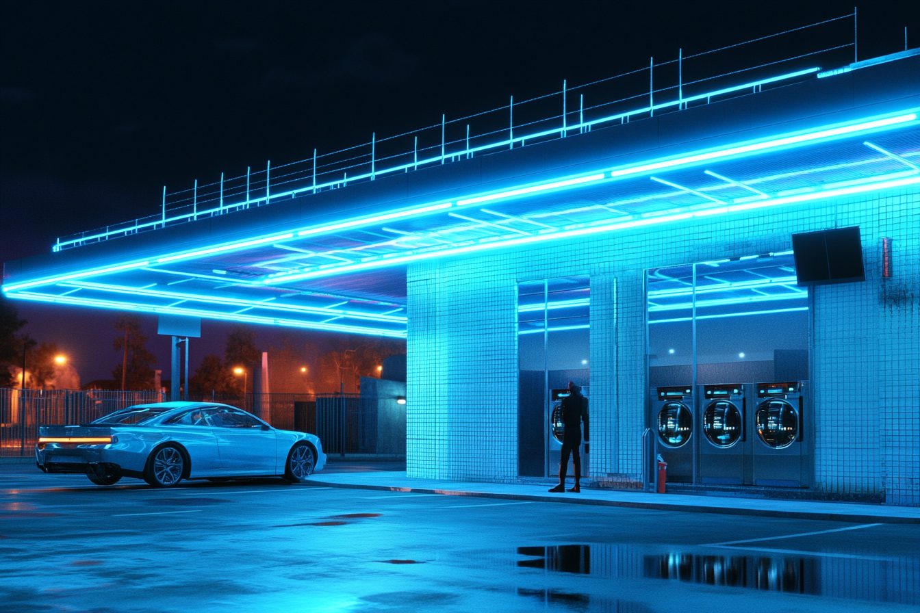 Cyberpunk Neon Outdoor Laundromats