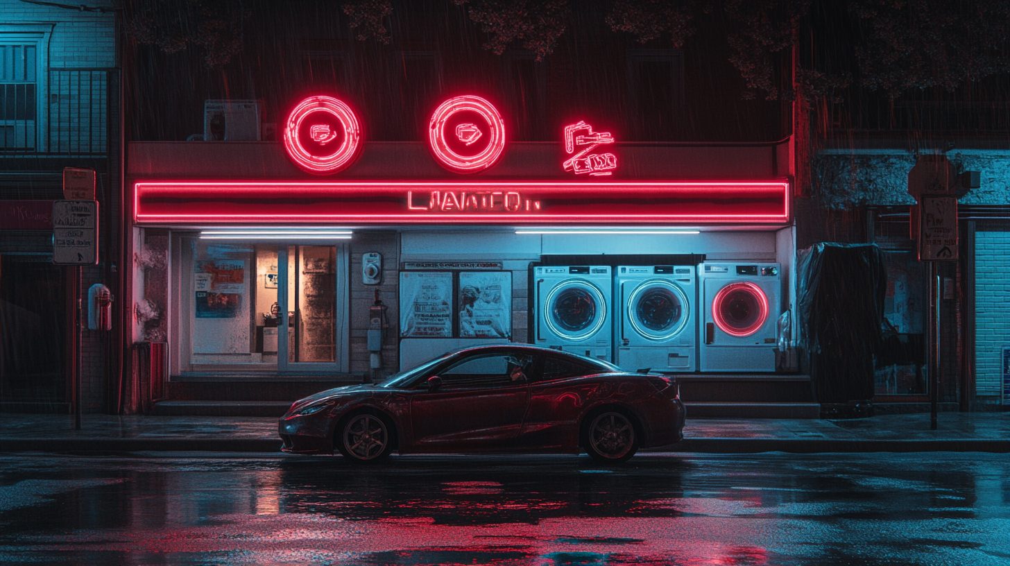 Cyberpunk Neon Outdoor Laundromats