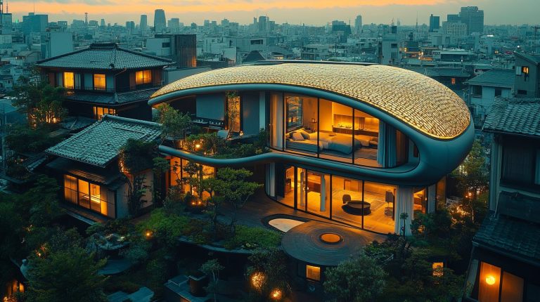 Modern Japanese-Style Houses with Golden Tiles