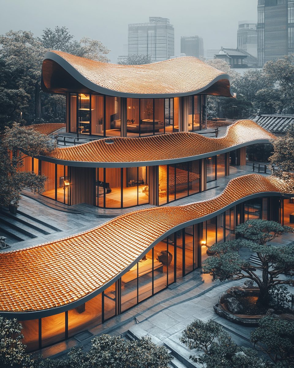 Modern Japanese-Style Houses with Golden Tiles