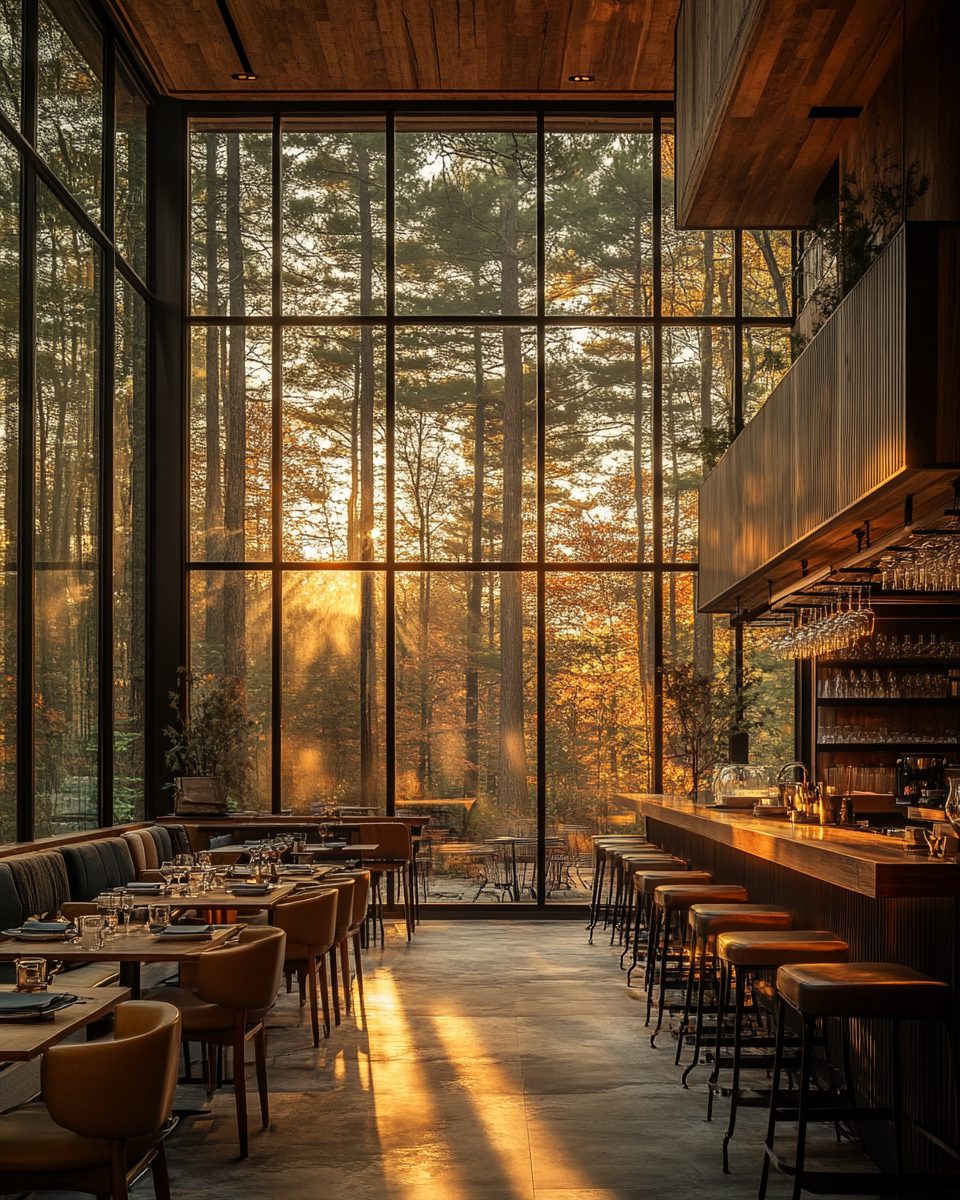 Rustic Modern Taverns with Forest Views