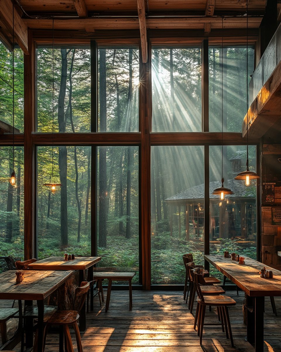 Rustic Modern Taverns with Forest Views