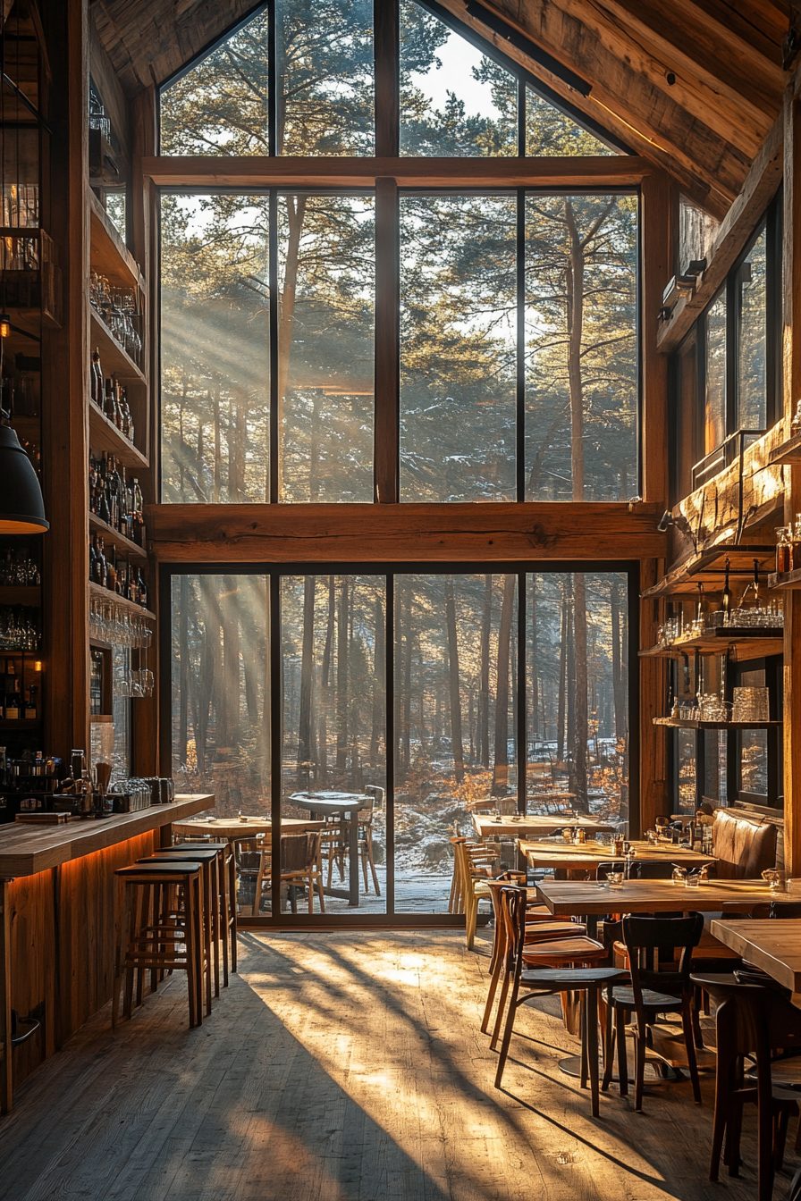Rustic Modern Taverns with Forest Views