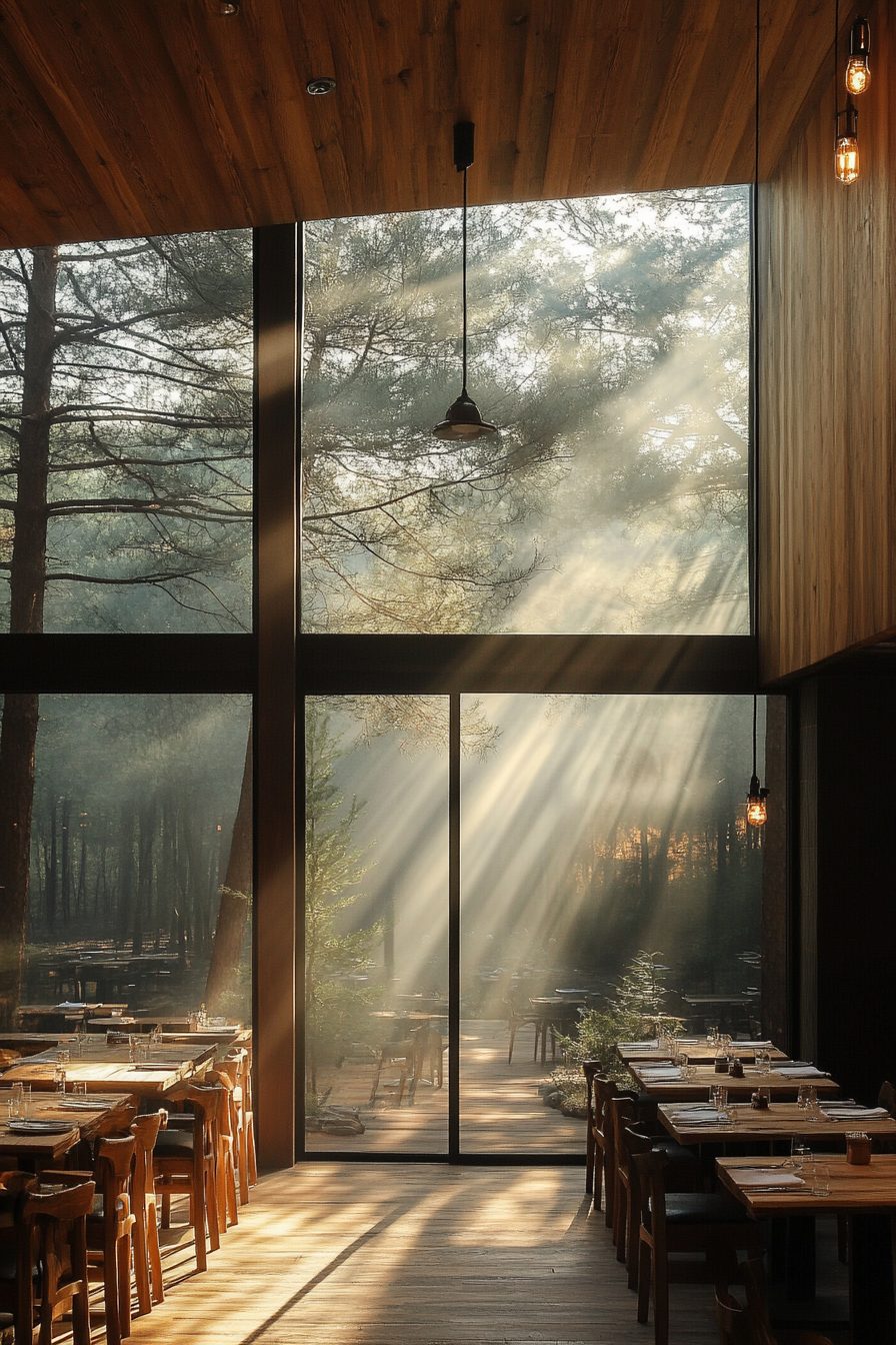 Rustic Modern Taverns with Forest Views