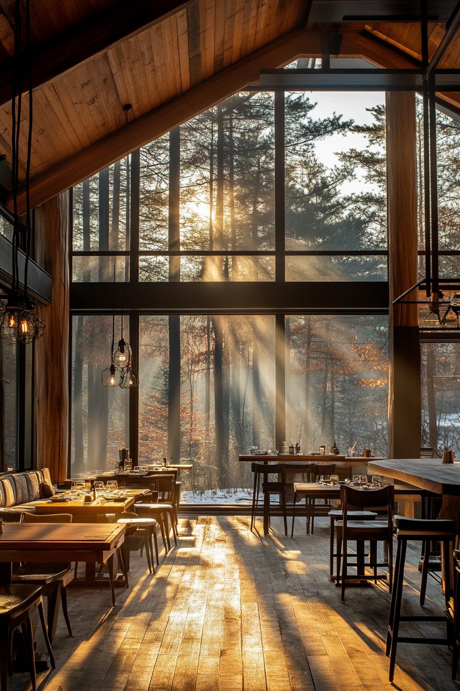 Rustic Modern Taverns with Forest Views
