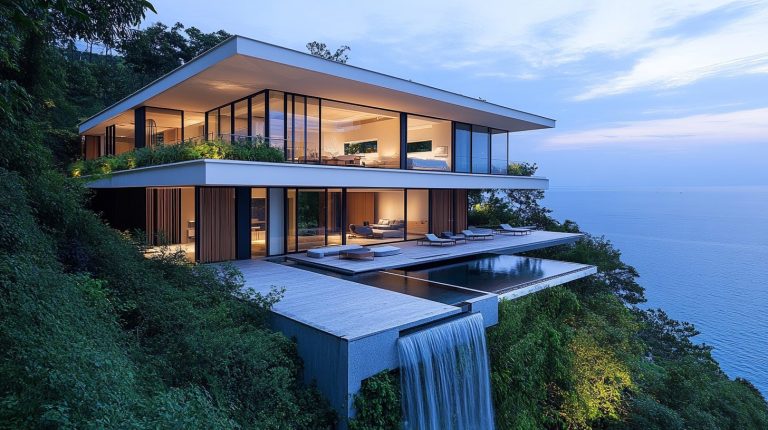 Seafront Homes with Modern Waterfalls