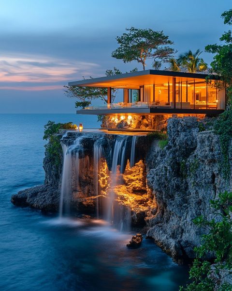 Seafront Homes with Modern Waterfalls