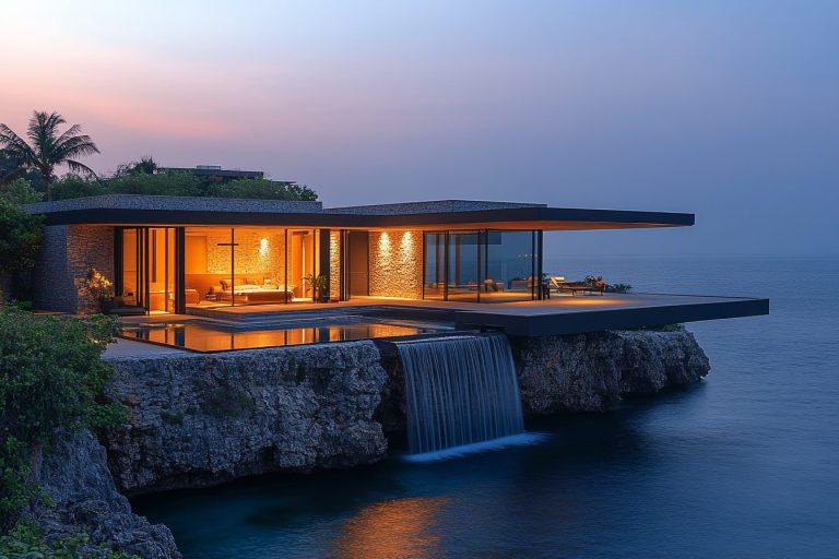 Seafront Homes with Modern Waterfalls